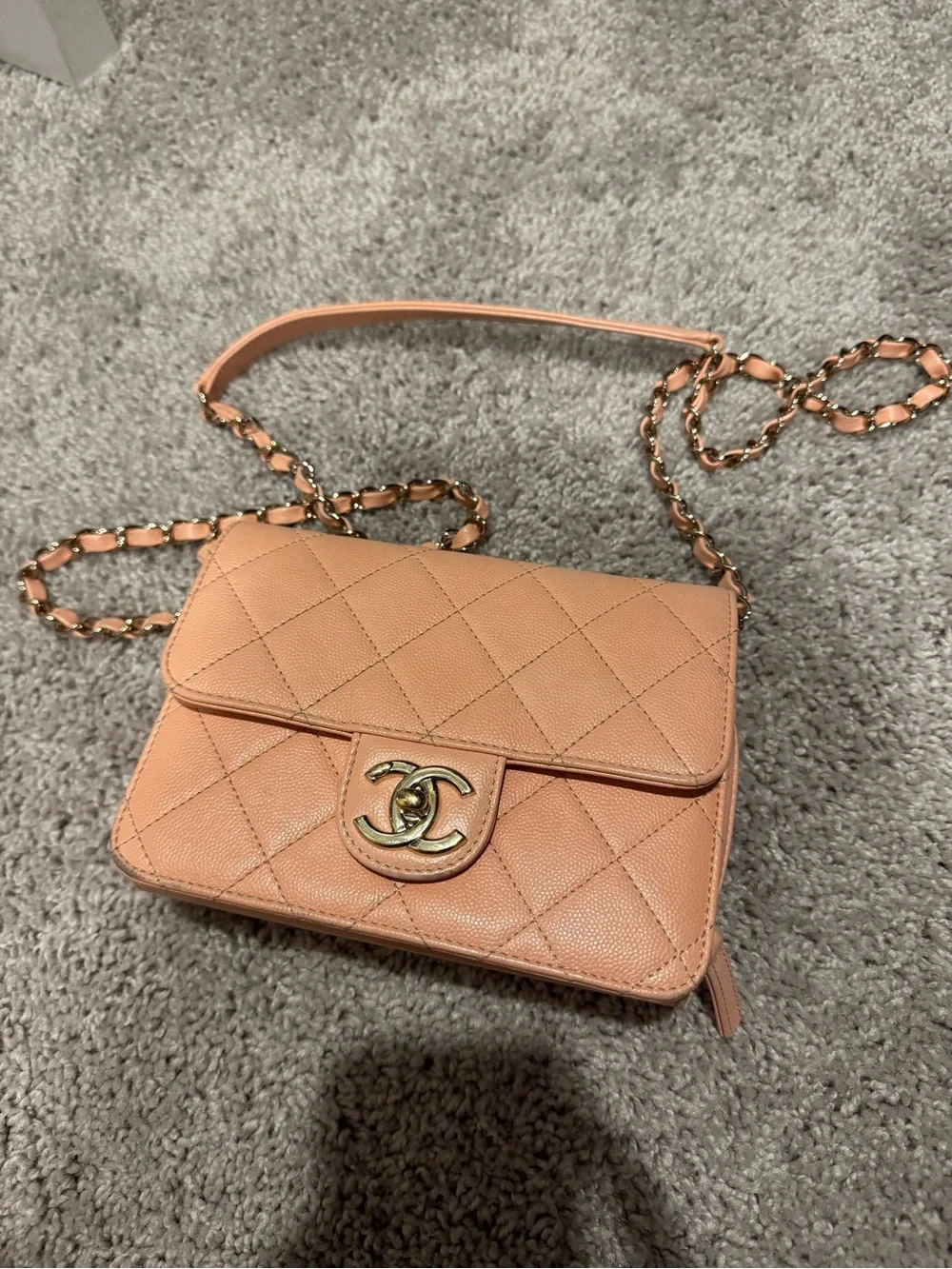 CHANEL | Bags | Chanel Quilted Crossbody Bag In Peach Pink With Gold ...